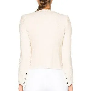 IRO | Jackets & Coats | Iro Agnette Ivory Cream Distressed Tweed Zip Up ...